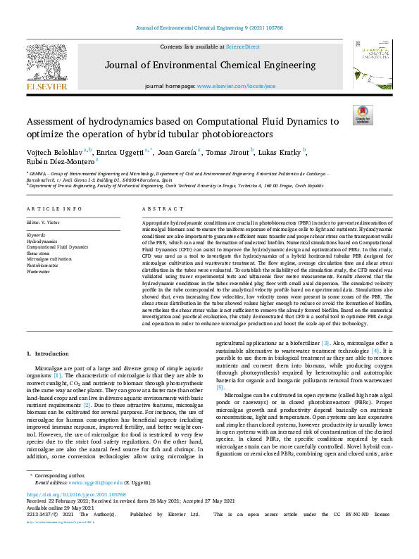 (PDF) Assessment of hydrodynamics based on Computational Fluid Dynamics to optimize the ...