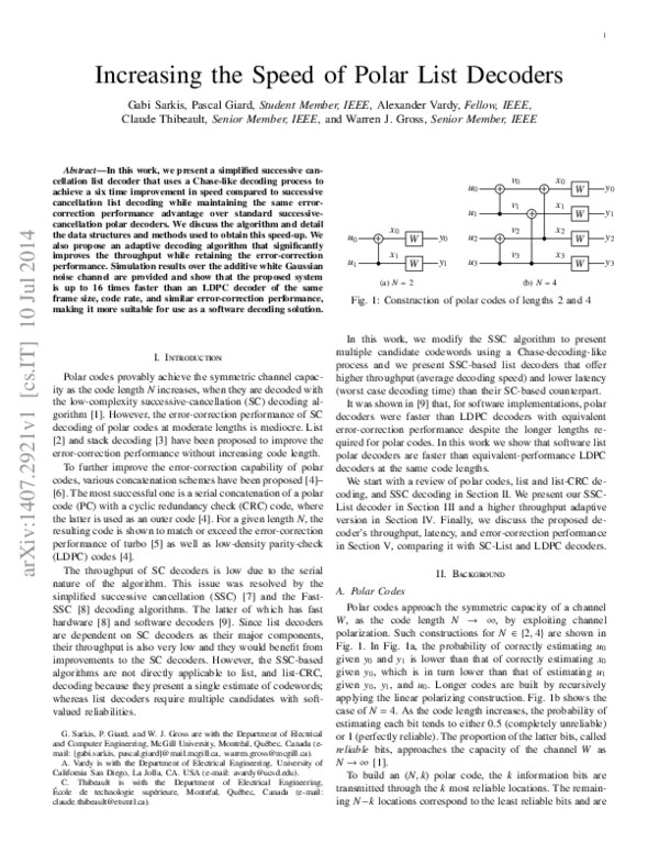 (PDF) Increasing the speed of polar list decoders