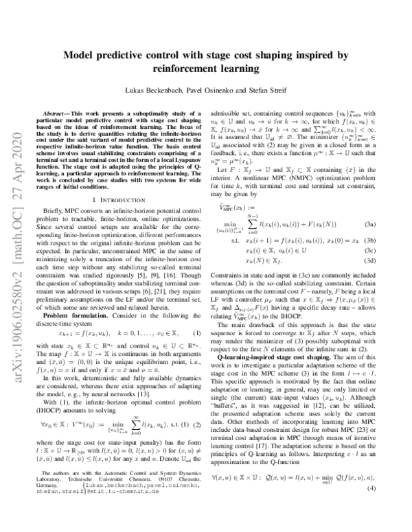 (PDF) Model predictive control with stage cost shaping inspired by ...