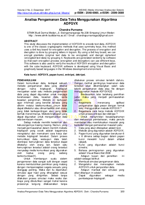 (PDF) Analisa Pengamanan Data Teks Menggunakan Algoritma ADFGVX