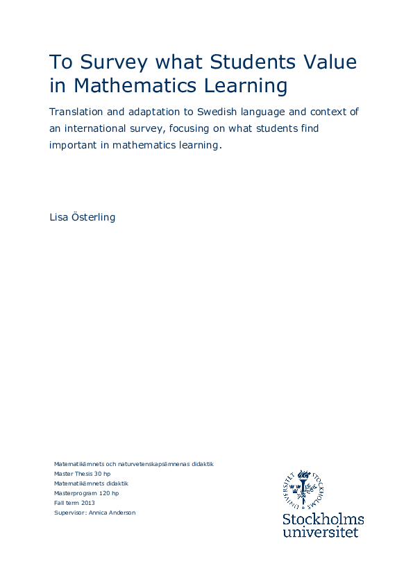 (PDF) To Survey what Students Value in Mathematics Learning ...