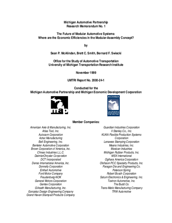 (PDF) Michigan Automotive Partnership Research Memorandum No. 1 The ...