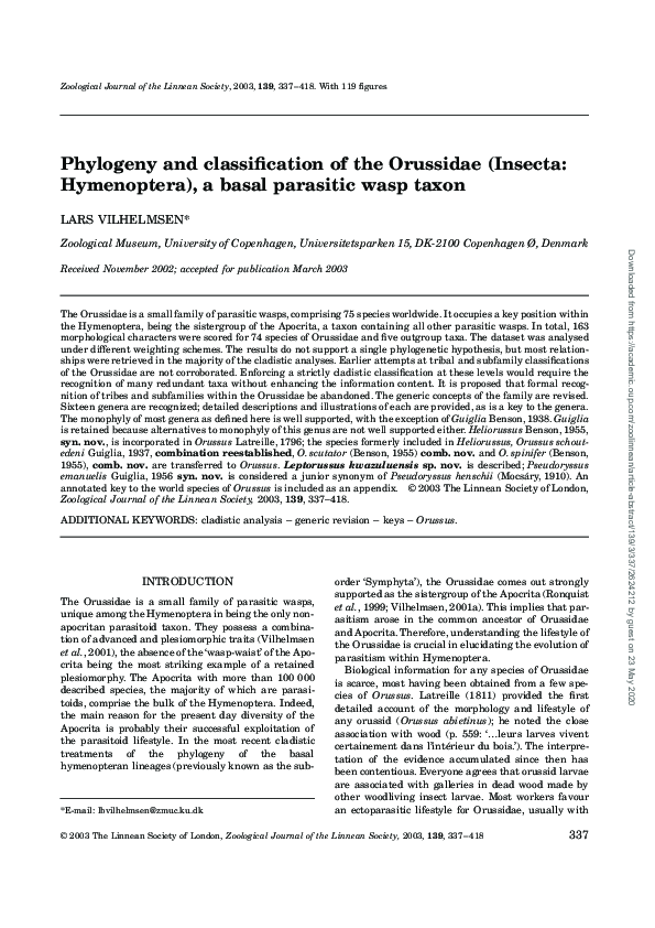 (PDF) Phylogeny and classification of the Orussidae (Insecta ...
