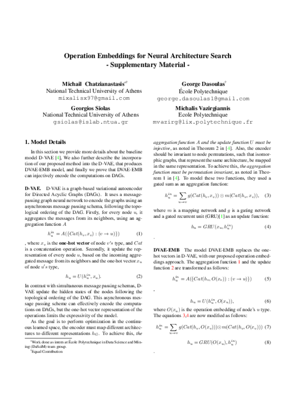 (PDF) Operation Embeddings for Neural Architecture Search | George Dasoulas - Academia.edu
