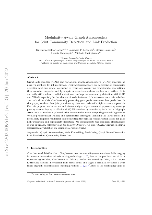 Pdf Modularity Aware Graph Autoencoders For Joint Community Detection And Link Prediction