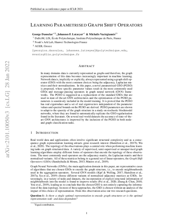 (PDF) Learning Parametrised Graph Shift Operators