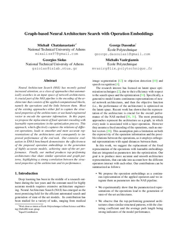 (PDF) Operation Embeddings for Neural Architecture Search