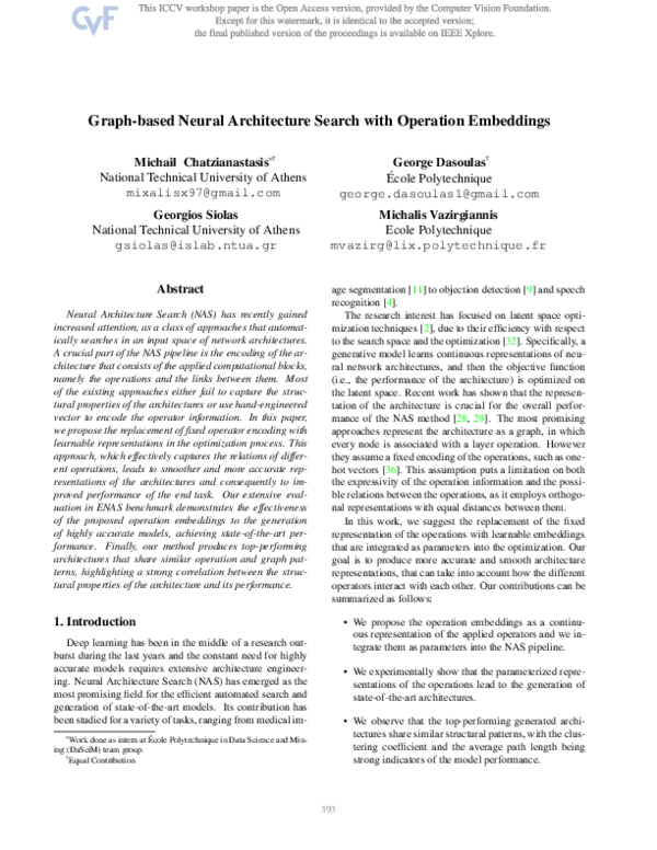 Pdf Graph Based Neural Architecture Search With Operation Embeddings