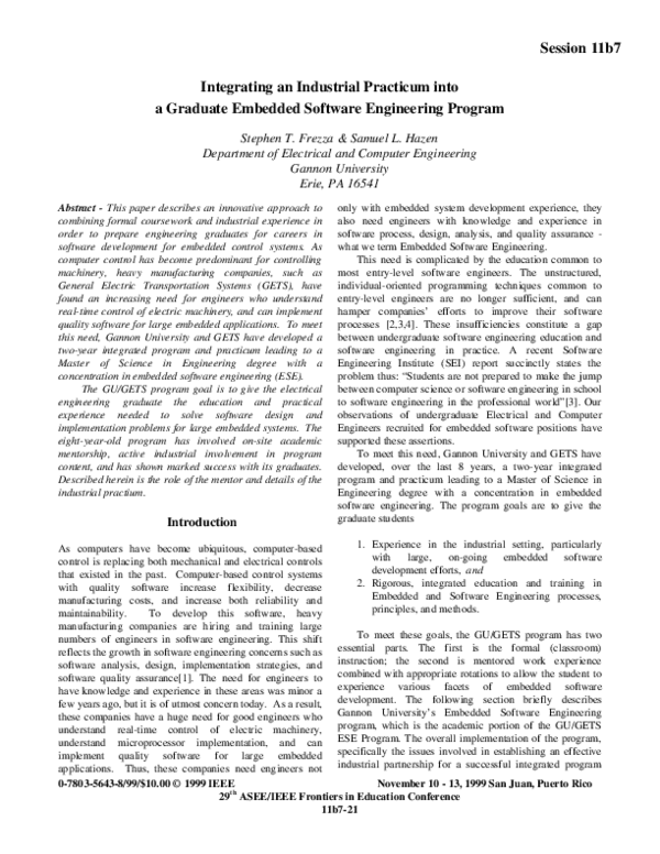 (PDF) Integrating an industrial practicum into a graduate embedded software engineering program