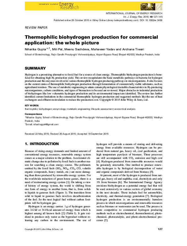 (PDF) Thermophilic biohydrogen production for commercial application ...