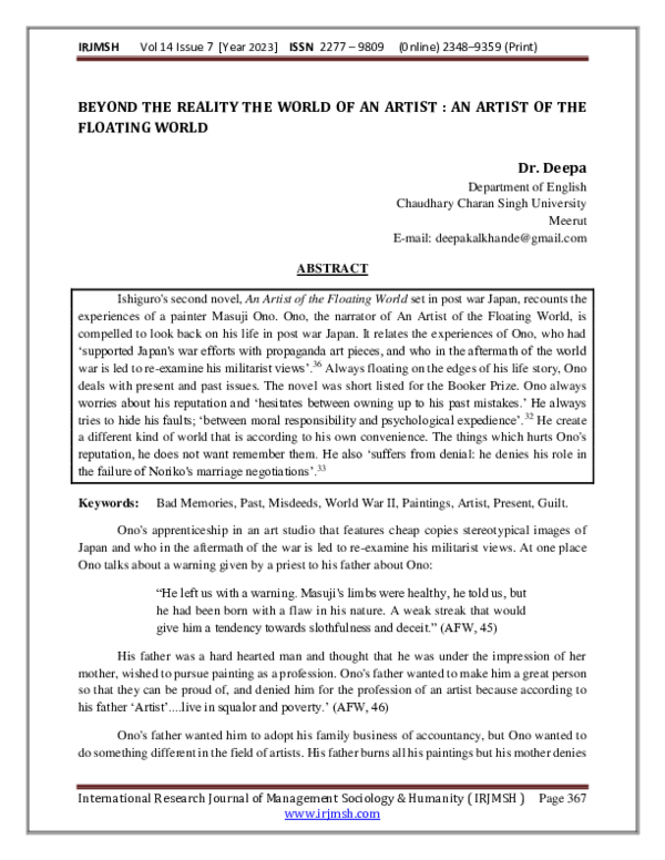 (PDF) BEYOND THE REALITY THE WORLD OF AN ARTIST : AN ARTIST OF THE ...