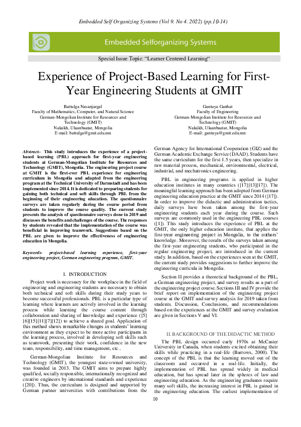 (PDF) Experience of Project-Based Learning for First-Year Engineering ...