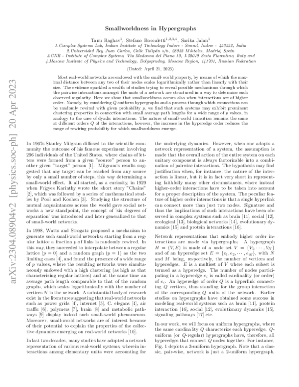 (PDF) Smallworldness in Hypergraphs