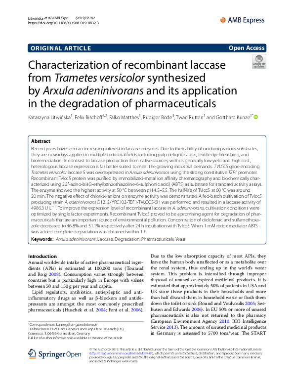 (PDF) Recombinant Laccase for Pharmaceutical Degradation