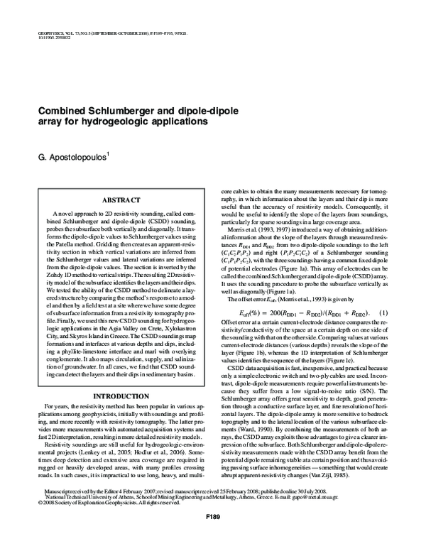 (PDF) Combined Schlumberger and dipole-dipole array for hydrogeologic ...