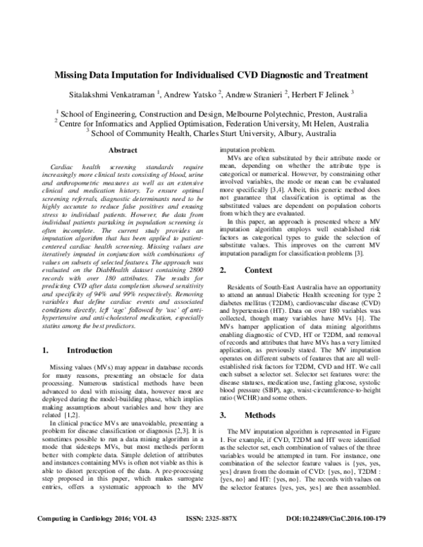 (PDF) Missing Data Imputation for Individualised CVD Diagnostic and Treatment