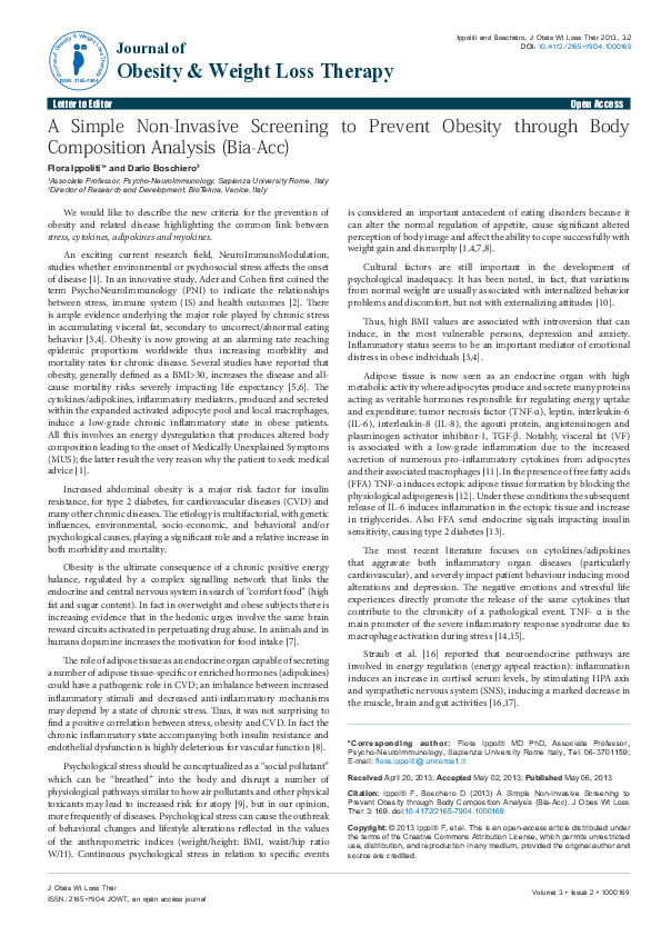 (PDF) A Simple Non-Invasive Screening to Prevent Obesity through Body ...