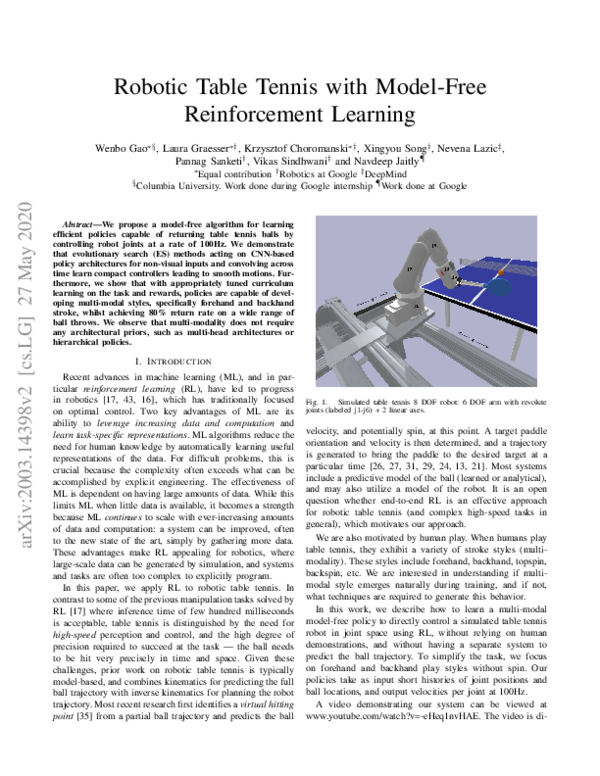(PDF) Model-Free RL for Efficient Robotic Table Tennis Control