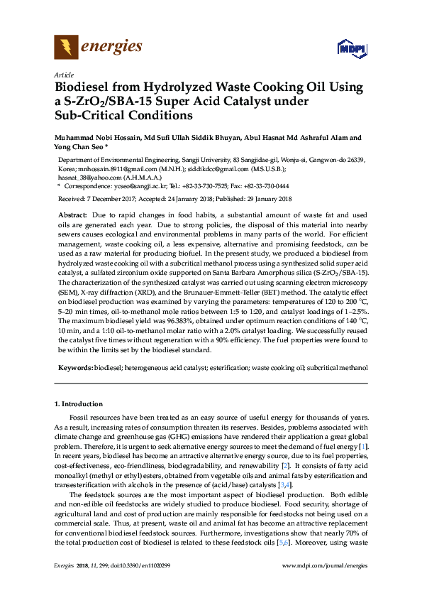 (PDF) Biodiesel from Hydrolyzed Waste Cooking Oil Using a S-ZrO2/SBA-15 ...