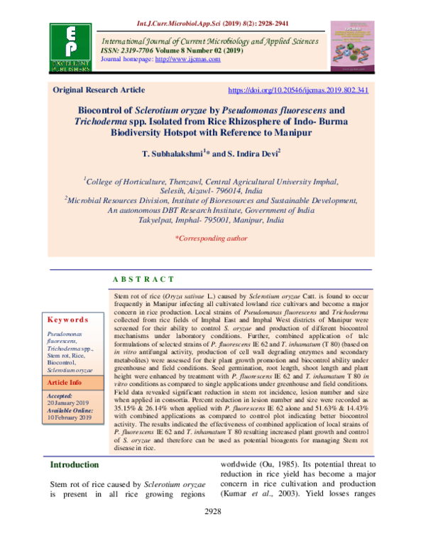 (PDF) Biocontrol of Sclerotium oryzae by Pseudomonas fluorescens and Trichoderma spp. Isolated ...