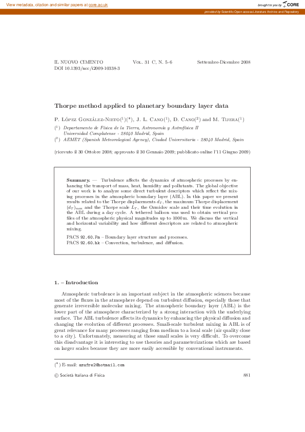 (PDF) Thorpe method applied to planetary boundary layer data