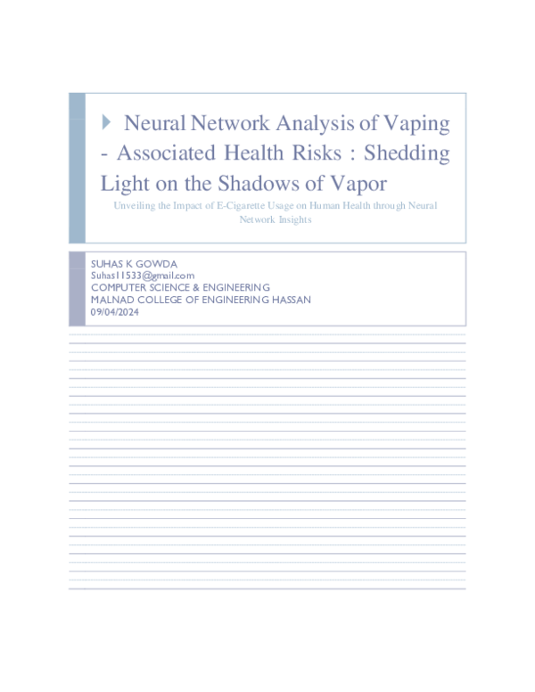 (PDF) Neural Network Analysis of Vaping -Associated Health Risks ...