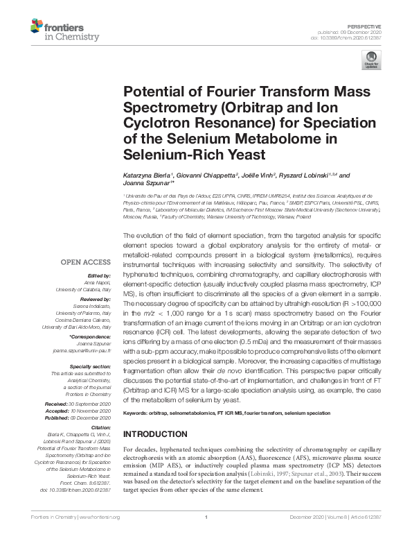 (PDF) Potential of Fourier Transform Mass Spectrometry (Orbitrap and Ion Cyclotron Resonance ...