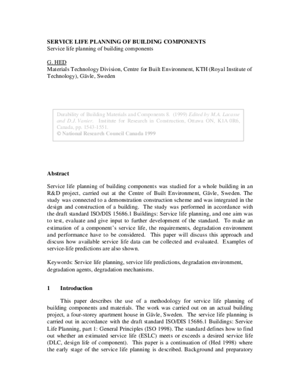 (PDF) Service life planning of building components