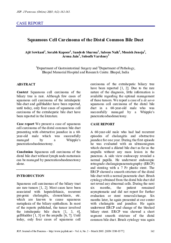 (PDF) Squamous cell carcinoma of the distal common bile duct