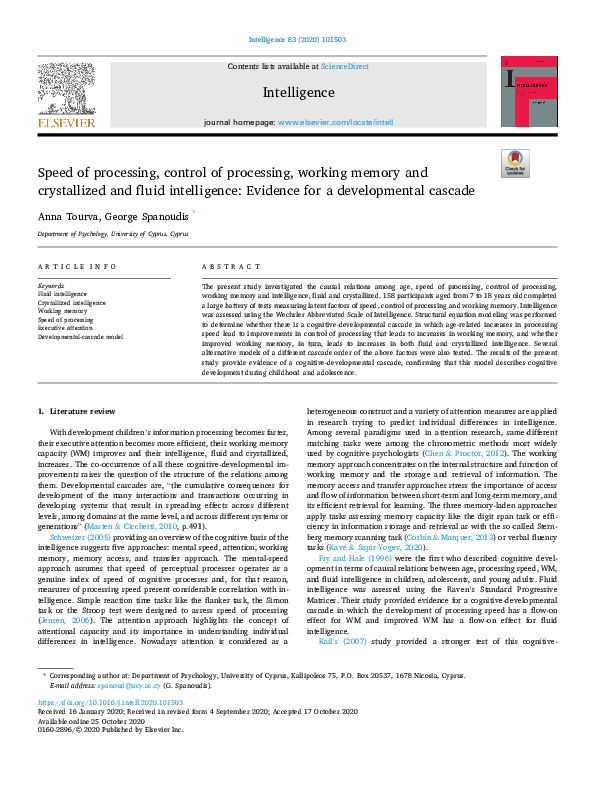 (PDF) Speed of processing, control of processing, working memory and ...