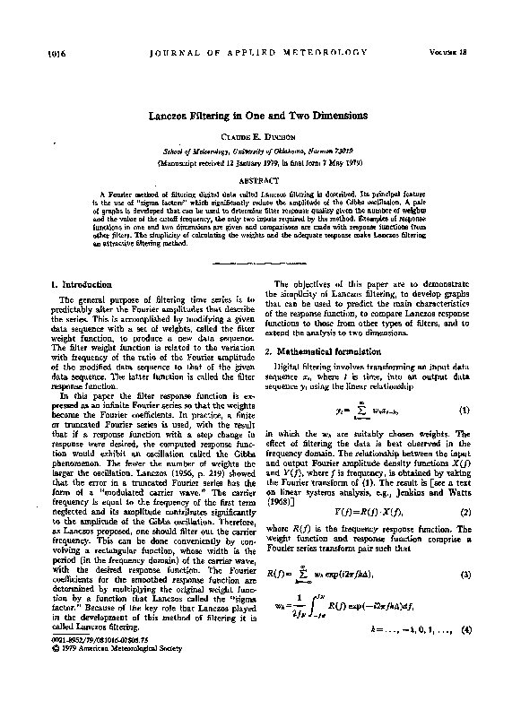 (PDF) Lanczos Filtering in One and Two Dimensions