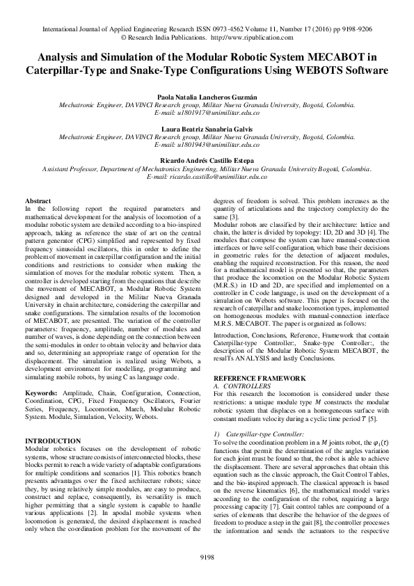 (PDF) Analysis and Simulation of the Modular Robotic System MECABOT in Caterpillar-Type and ...