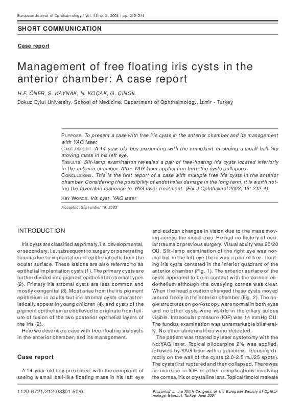 (PDF) Management of Free Floating Iris Cysts in the Anterior Chamber: A ...