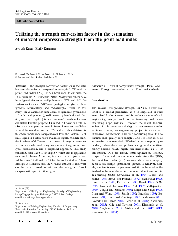 (PDF) Utilizing the strength conversion factor in the estimation of uniaxial compressive ...