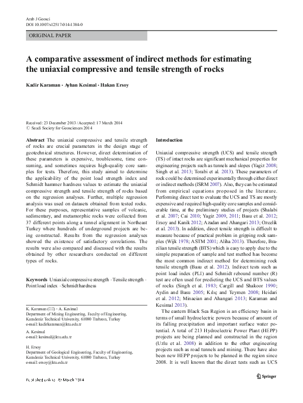 (PDF) A comparative assessment of indirect methods for estimating the uniaxial compressive and ...