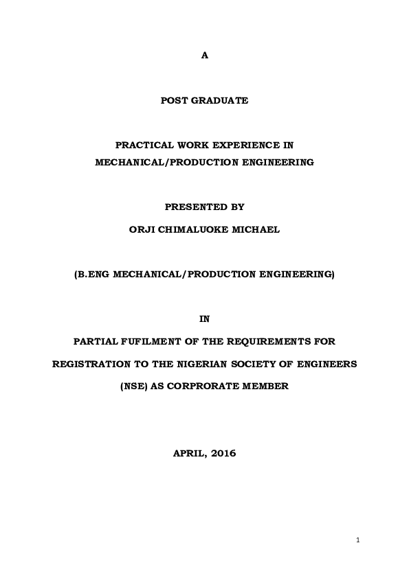 (PDF) A POST GRADUATE PRACTICAL WORK EXPERIENCE IN MECHANICAL ...
