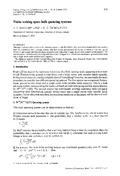 (PDF) Finite waiting space bulk queueing systems
