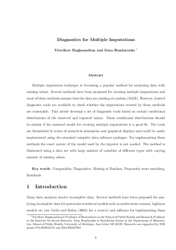(PDF) Diagnostics for Multiple Imputations