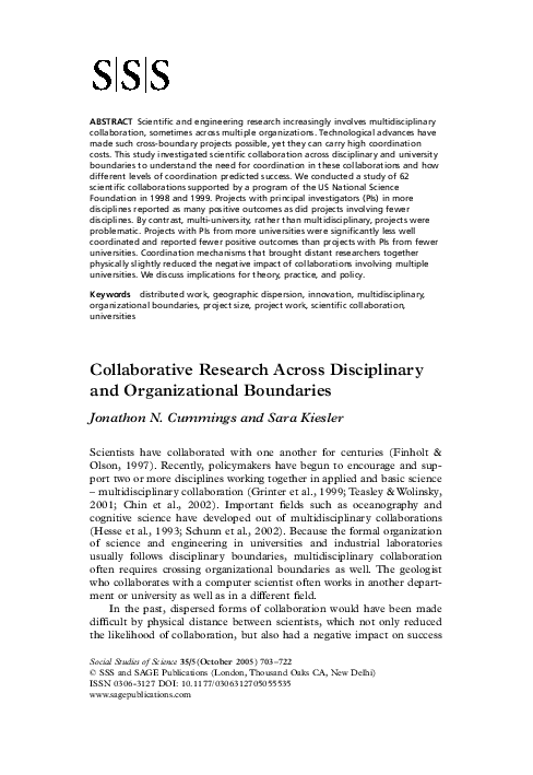 (PDF) Collaborative Research across Disciplinary and Organizational Boundaries
