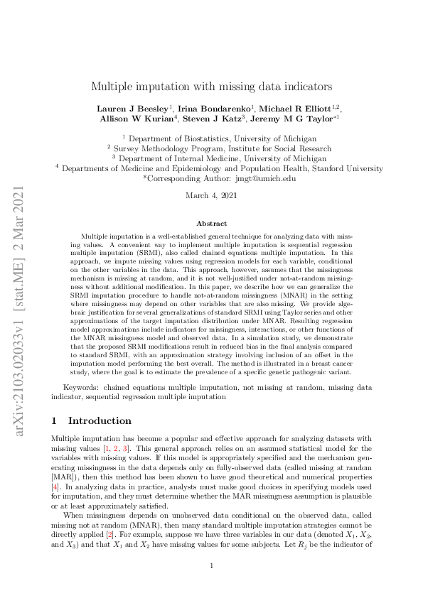 (PDF) Multiple imputation with missing data indicators