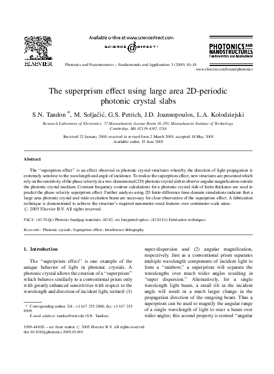 (PDF) The superprism effect using large area 2D-periodic photonic crystal slabs | John ...