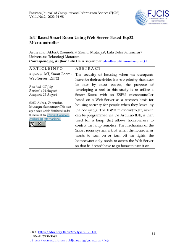 (PDF) IoT-Based Smart Room Using Web Server-Based Esp32 Microcontroller