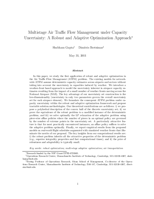 (PDF) Multistage Air Traffic Flow Management Under Capacity Uncertainty ... (PDF) Multistage Air Traffic Flow Management Under Capacity Uncertainty ...
