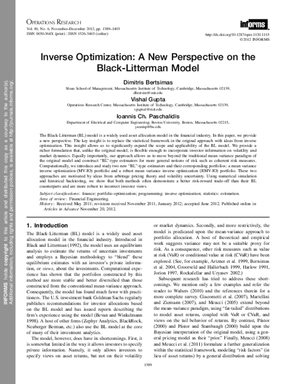 (PDF) Inverse Optimization: A New Perspective on the Black-Litterman ...