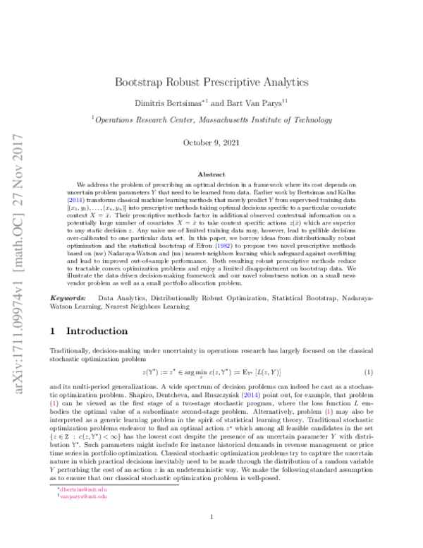 (PDF) Bootstrap robust prescriptive analytics