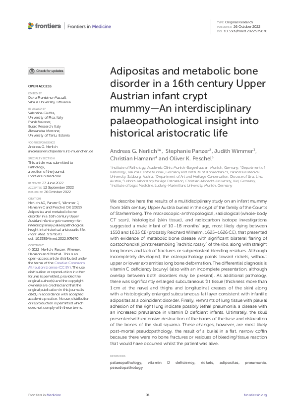 (PDF) Adipositas and metabolic bone disorder in a 16th century Upper ...