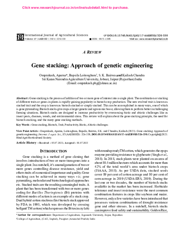 (PDF) Gene stacking: Approach of genetic engineering