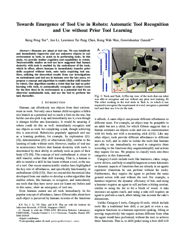 (PDF) Towards Emergence of Tool Use in Robots: Automatic Tool ...