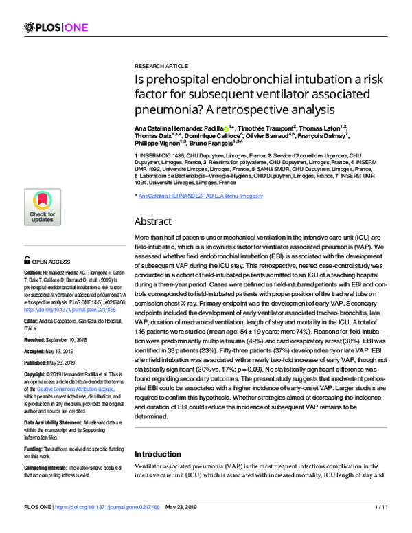 (PDF) Is prehospital endobronchial intubation a risk factor for subsequent ventilator associated ...