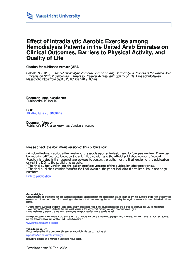 (PDF) Effect of intradialytic-aerobic exercise on clinical outcomes of ...